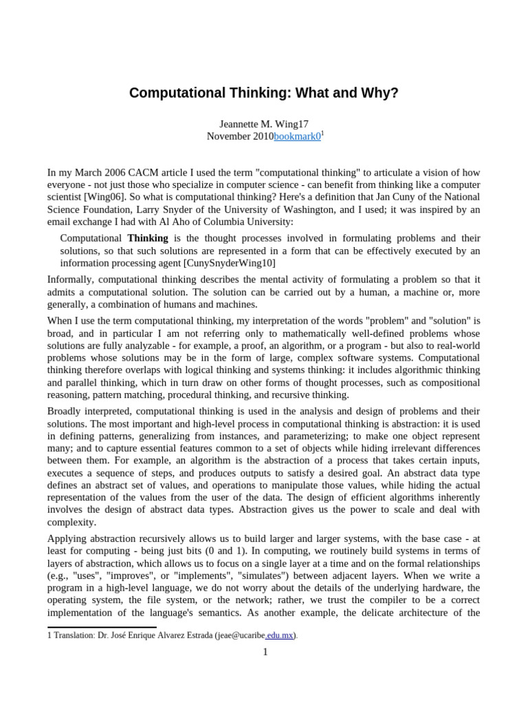 Computational Thinking, _What and Why_ - Jeannette Wing | PDF | Abstraction (Computer Science ...
