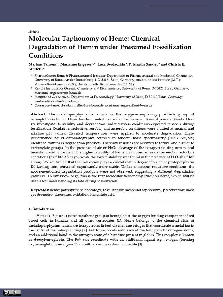 Tahoun et al. (preprint) Molecular taphonomy of heme - chemical ...