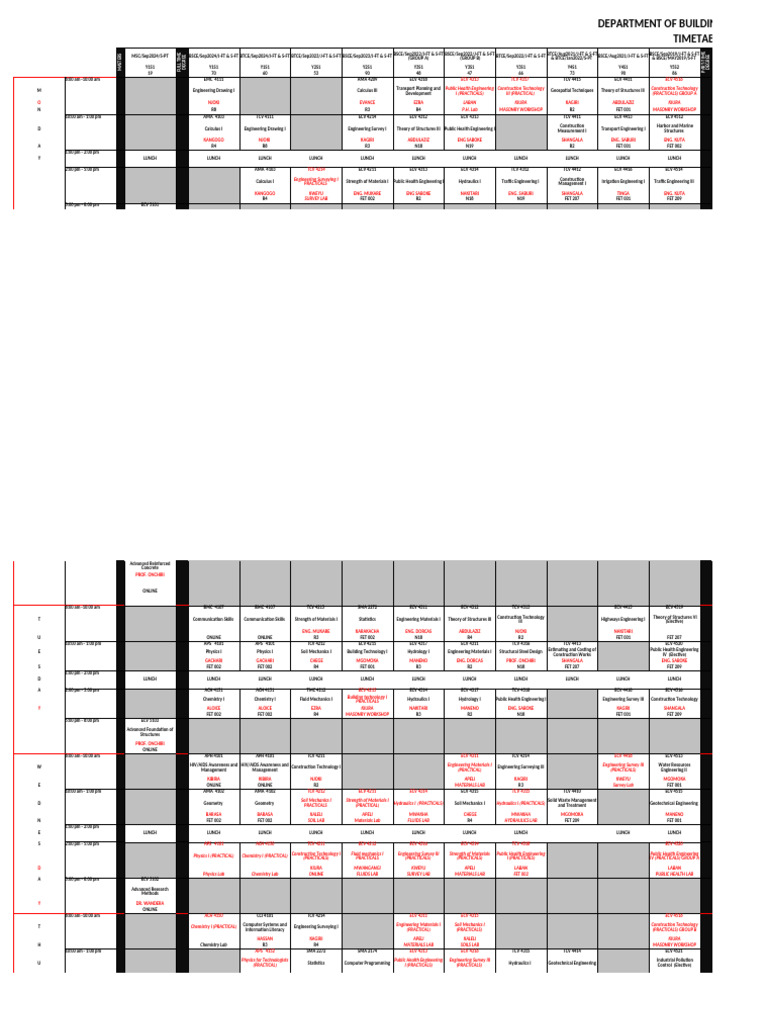 Timetable Sep-Dec 2024 | PDF | Civil Engineering | Mechanical Engineering