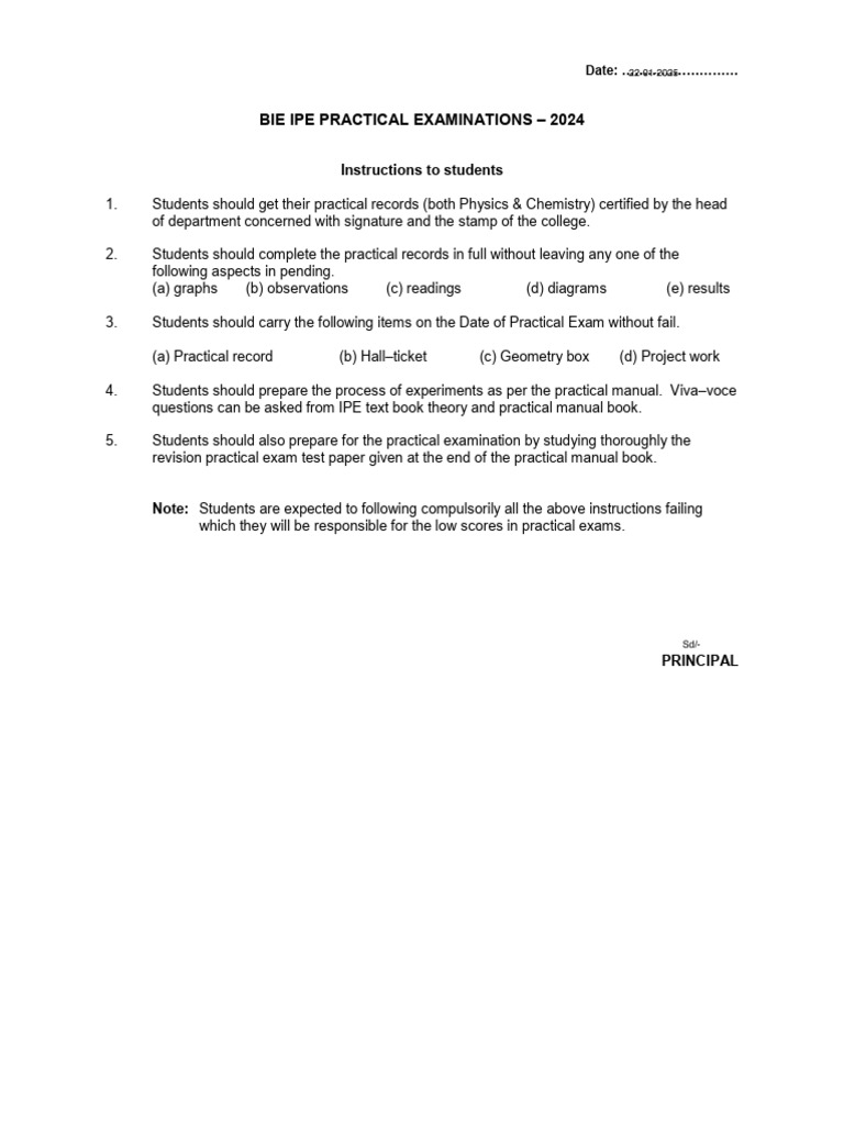 2024 BIE IPE Practical Exam Guidelines | PDF