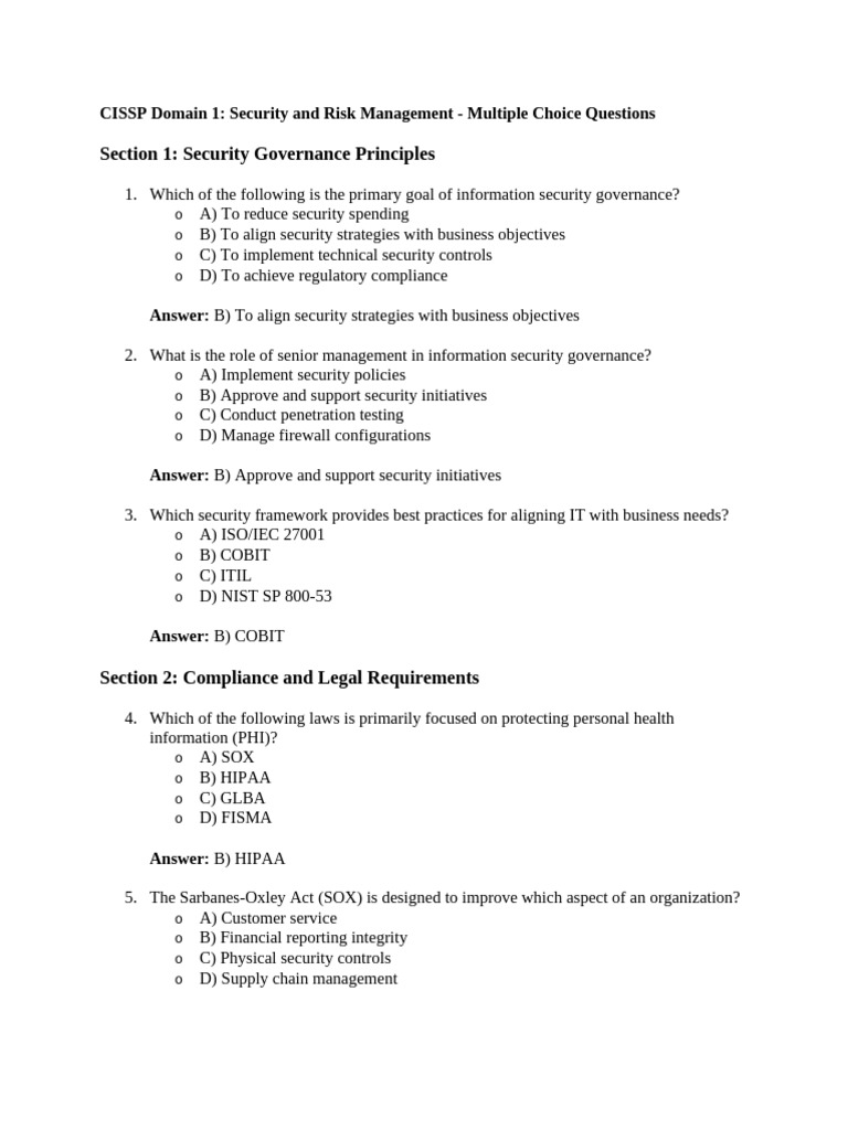 CISSP Domain 1: Security Governance Quiz | PDF