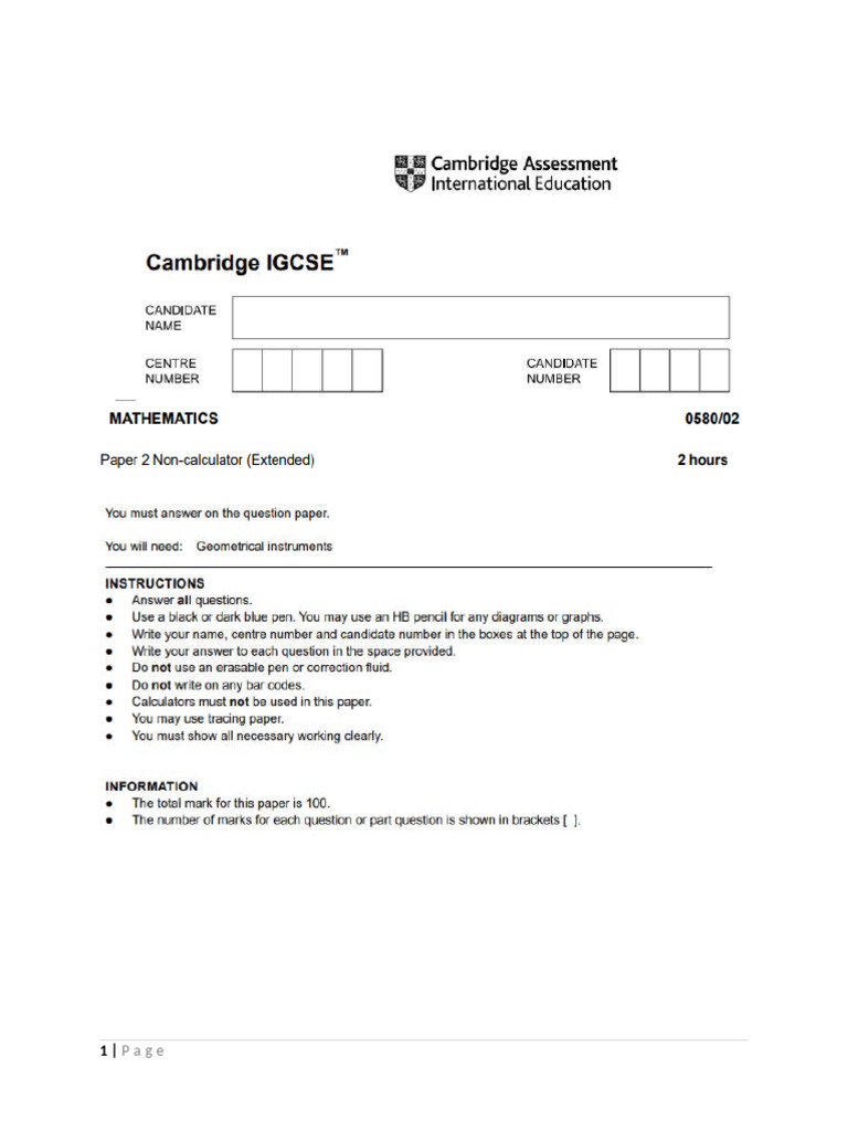 E.math Test (Non Calculator) | PDF