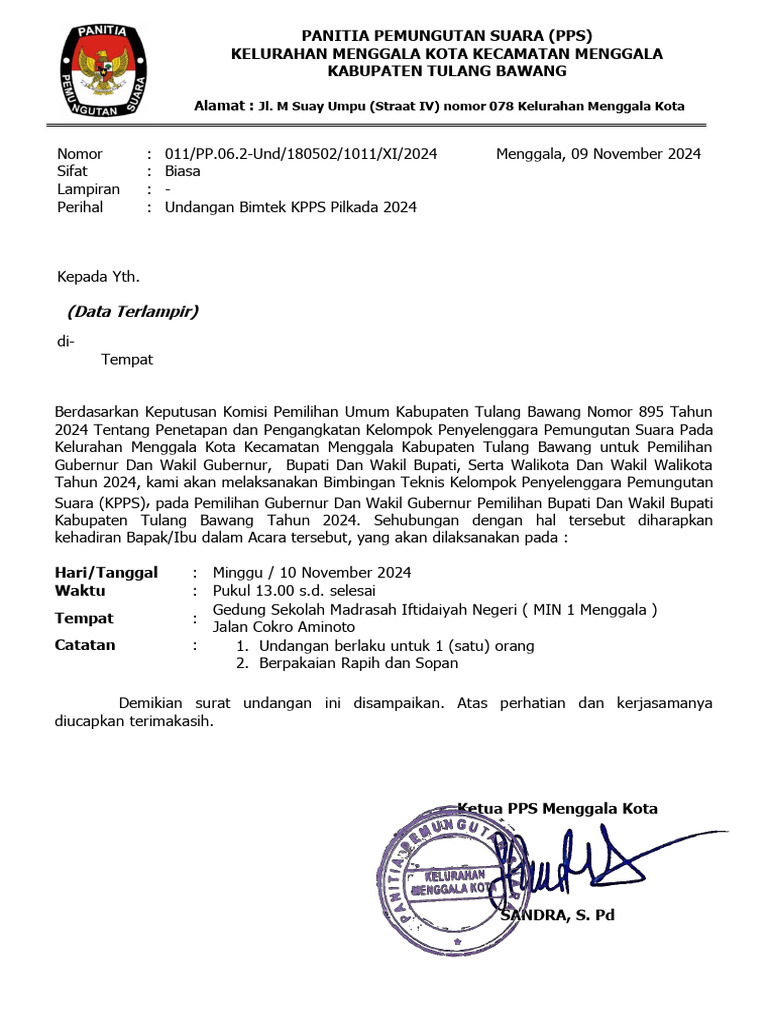 Undangan BIMTEK KPPS | PDF