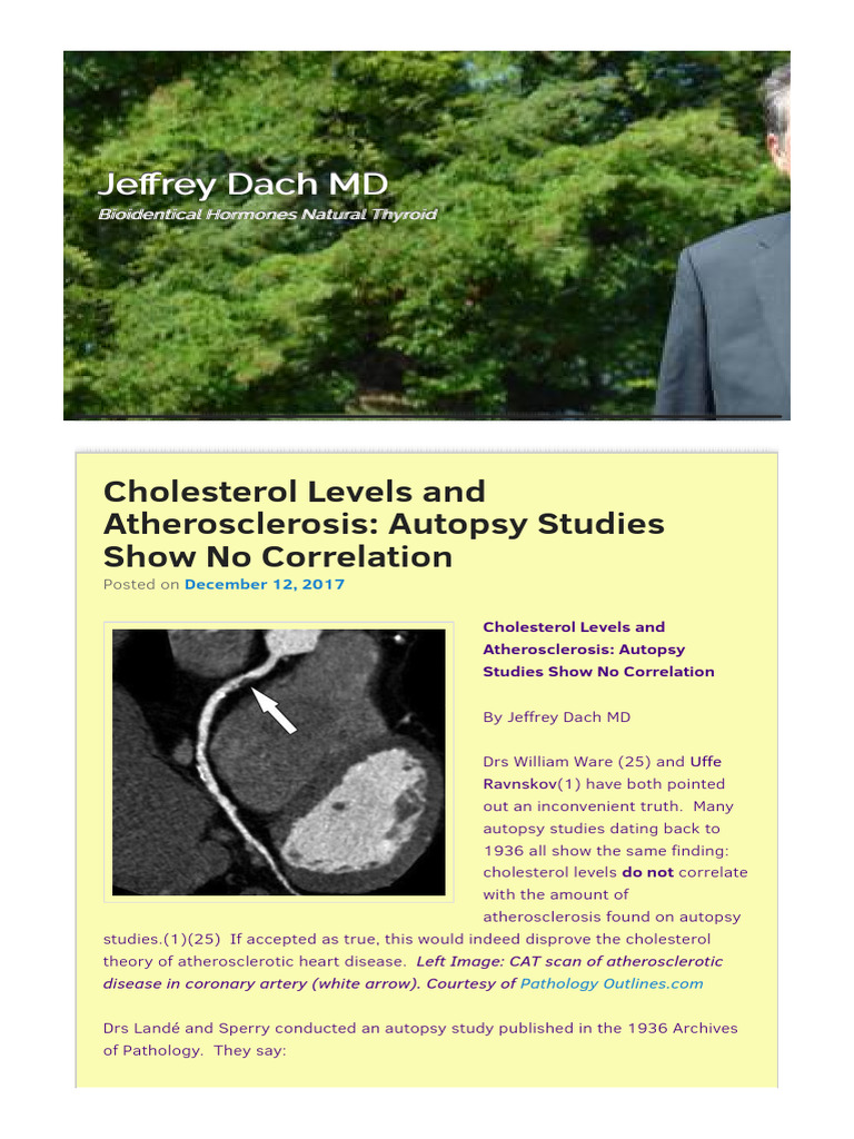 Cholesterol Levels and Atherosclerosis Autopsy Studies Show No Correlation Jeffrey Dach MD | PDF ...