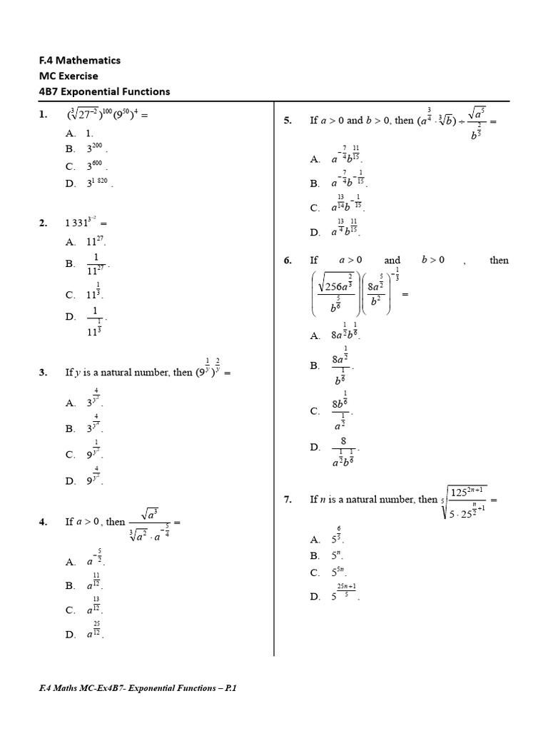 mc4b7-exponential-functions | PDF | Function (Mathematics) | Functions And Mappings