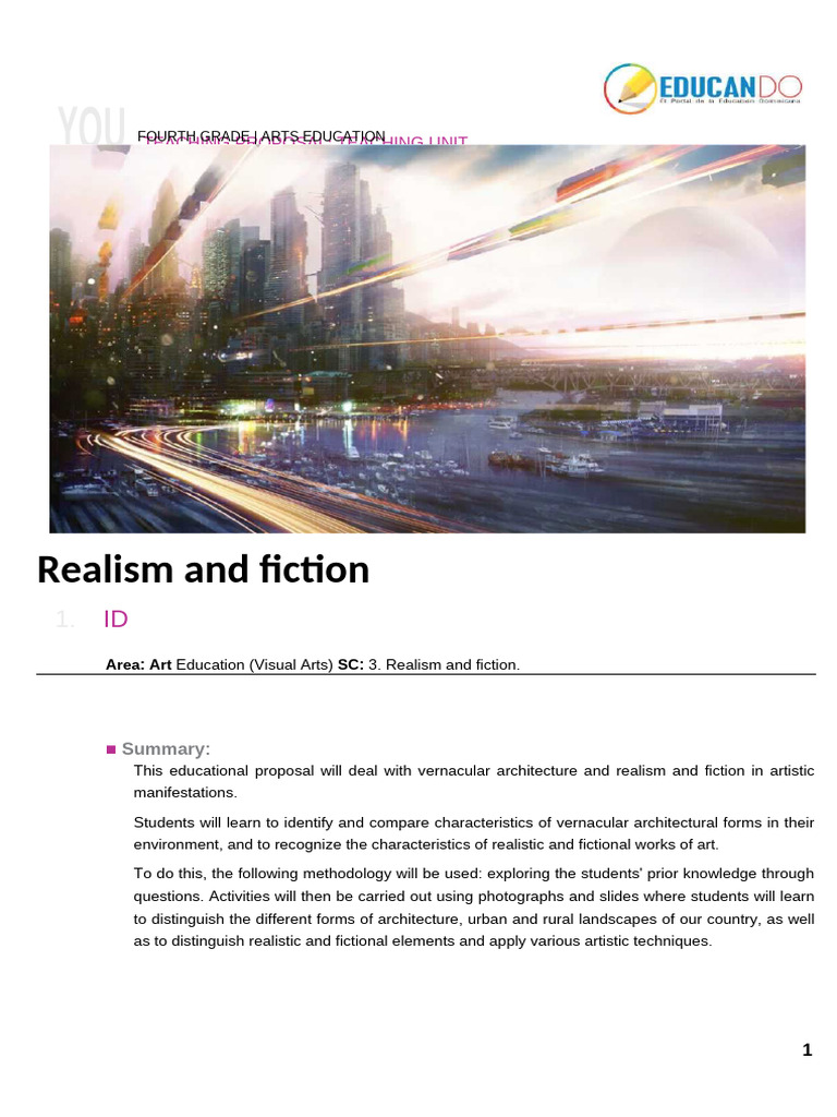 Realism and fiction. Identification. Didactic proposal_ Didactic unit ...