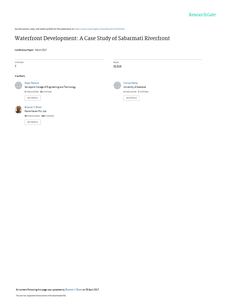 Waterfront Development: A Case Study of Sabarmati Riverfront | PDF | Hydrology | Environmental ...