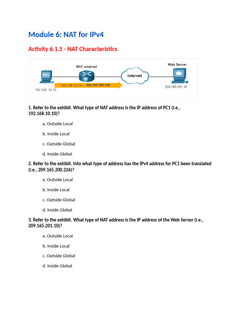 NAT Address Types Quiz | PDF