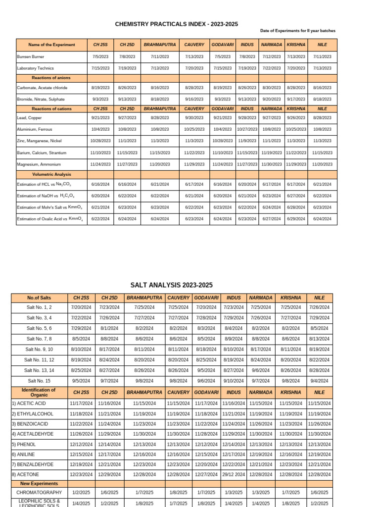 Chemistry Practical Index 2024-2025 | PDF | Salt (Chemistry) | Sodium ...
