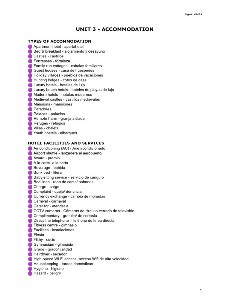 Unit 3 - Accommodation | PDF