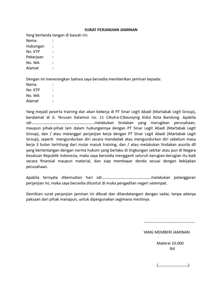 Surat Perjanjian Jaminan Edited | PDF