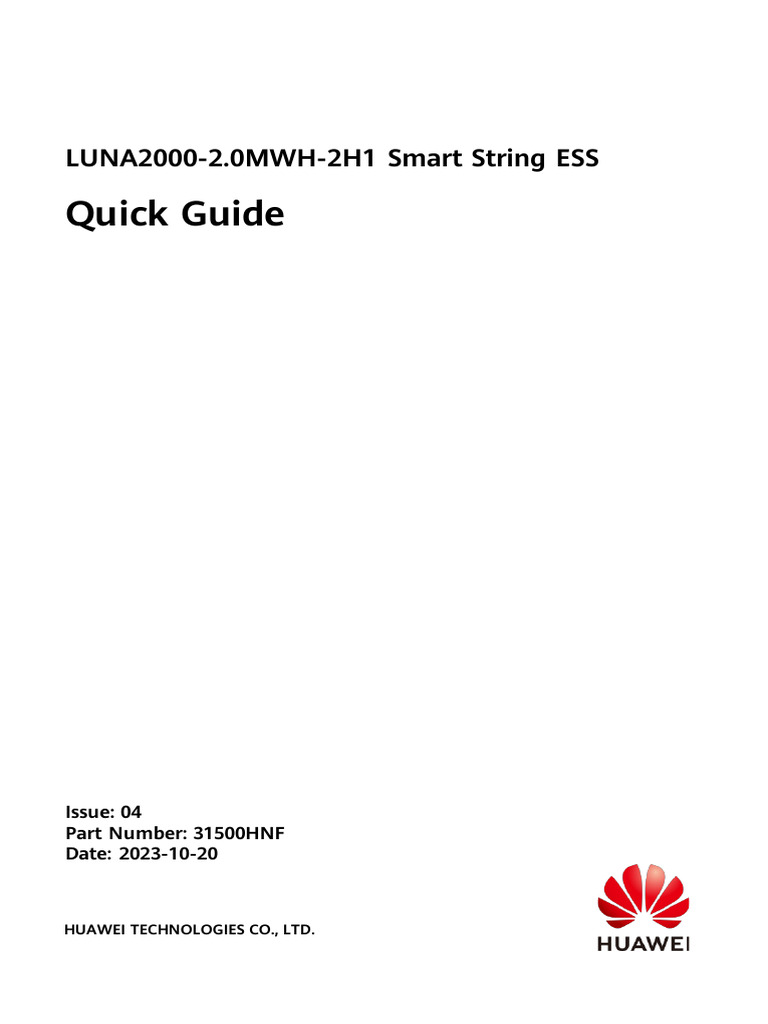 LUNA2000-2.0MWH-2H1 Smart String ESS Quick Guide (01075975-003) | PDF ...