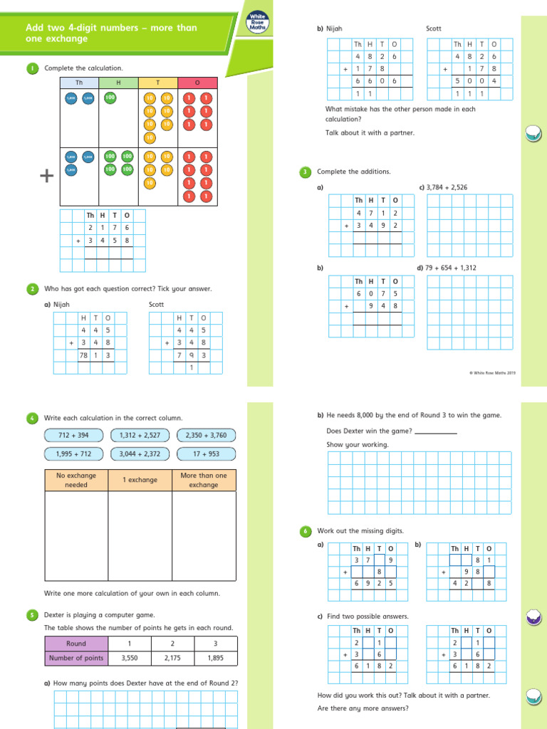 Lesson 4 Add Two 4 Digit Numbers More Than One Exchange 2019 | PDF ...