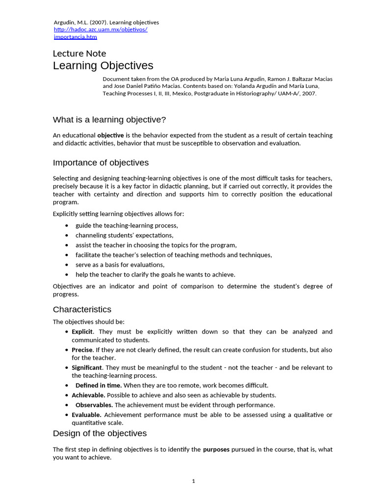 Learning objectives | PDF | Knowledge | Learning