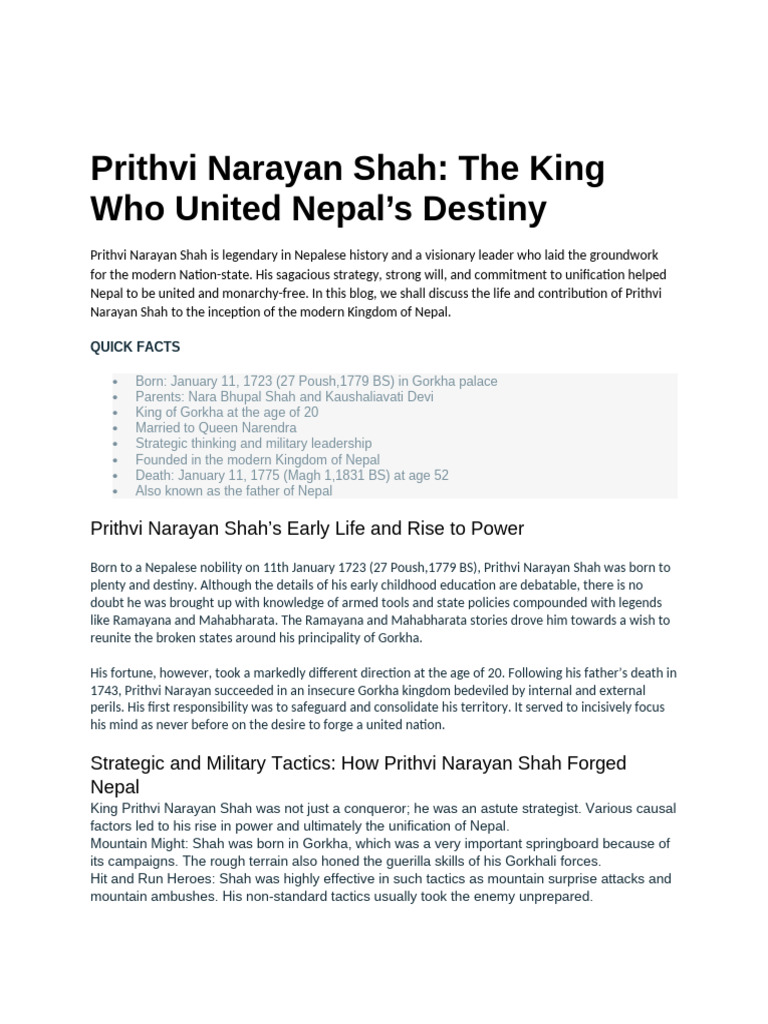Prithvi Narayan Shah | PDF
