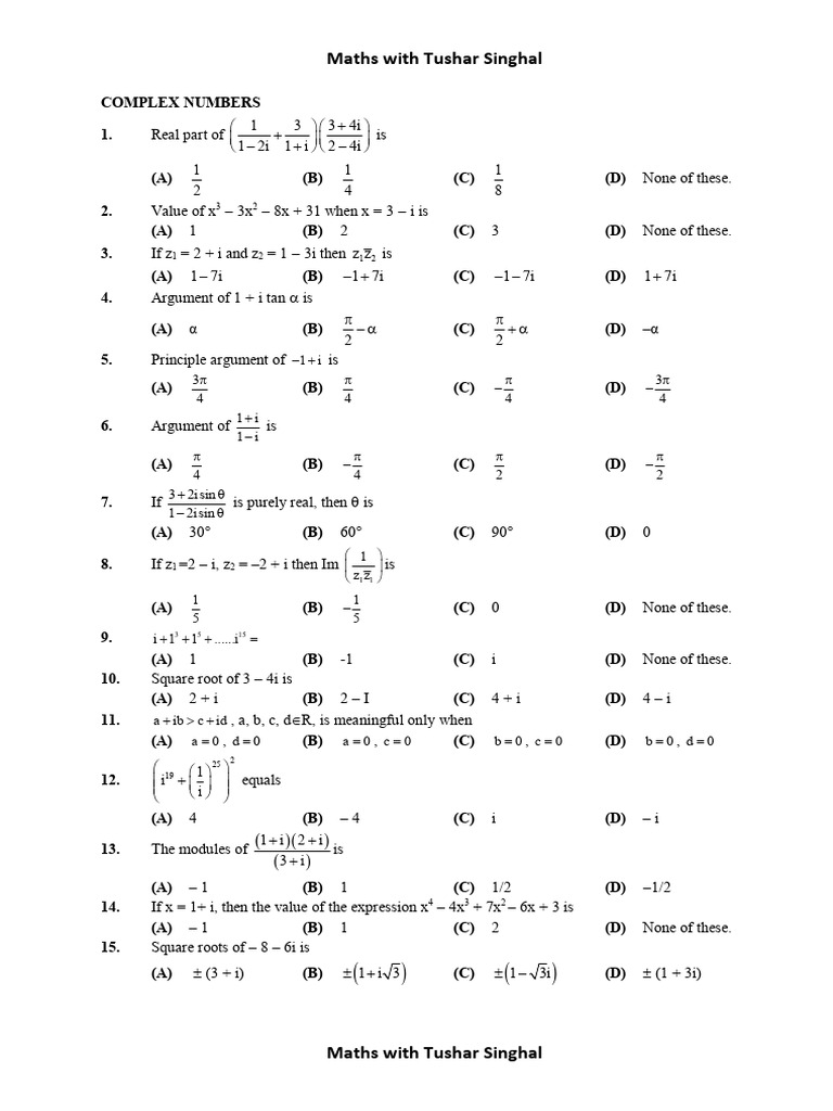 Complex Numbers DPP | PDF