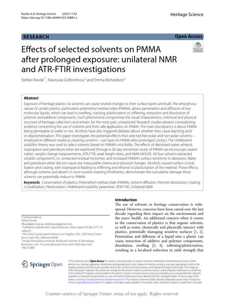 Solvent Effects on PMMA Integrity | PDF | Solvent | Poly(Methyl ...
