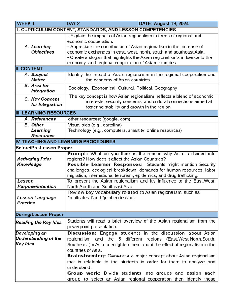 ORONG'S LESSON PLAN IN TCW | PDF | Learning | Cognition