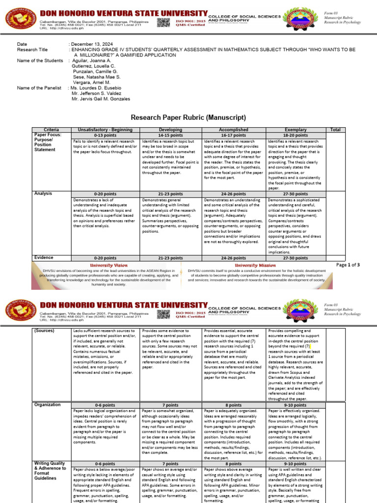 Form-03-Manuscript-Rubric | PDF | Apa Style | Critical Thinking