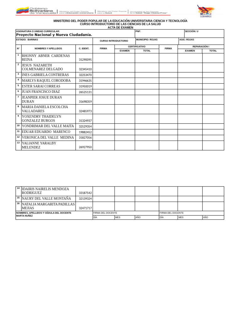 ACTA DE EXAMEN CISs | PDF