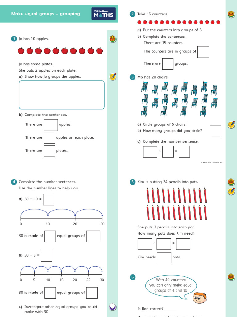 Y2 Spring Block 2 WO7 Make Equal Groups Grouping 2022 | PDF