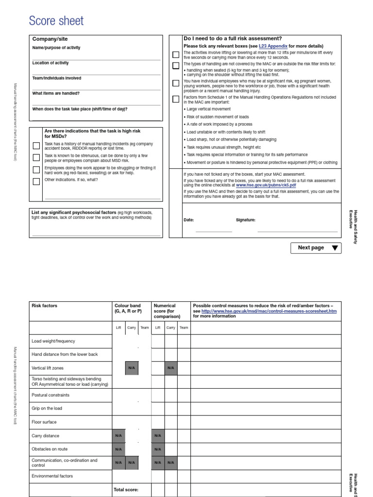 MAC Tool Manual Handling Assessment | PDF | Labor Relations ...