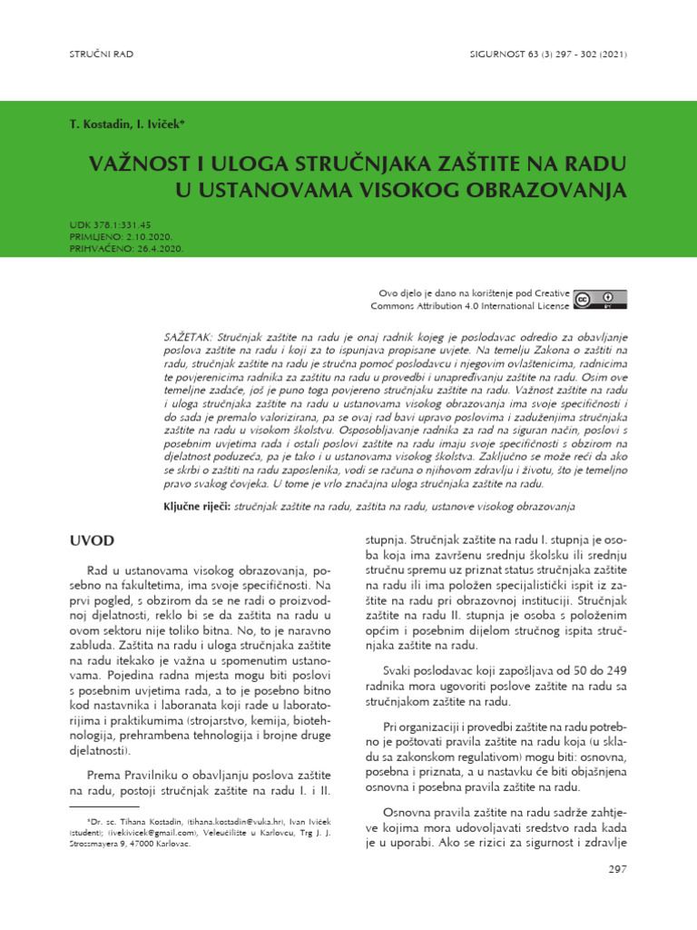 Važnost I Uloga Stručnjaka Zaštite Na Radu | PDF