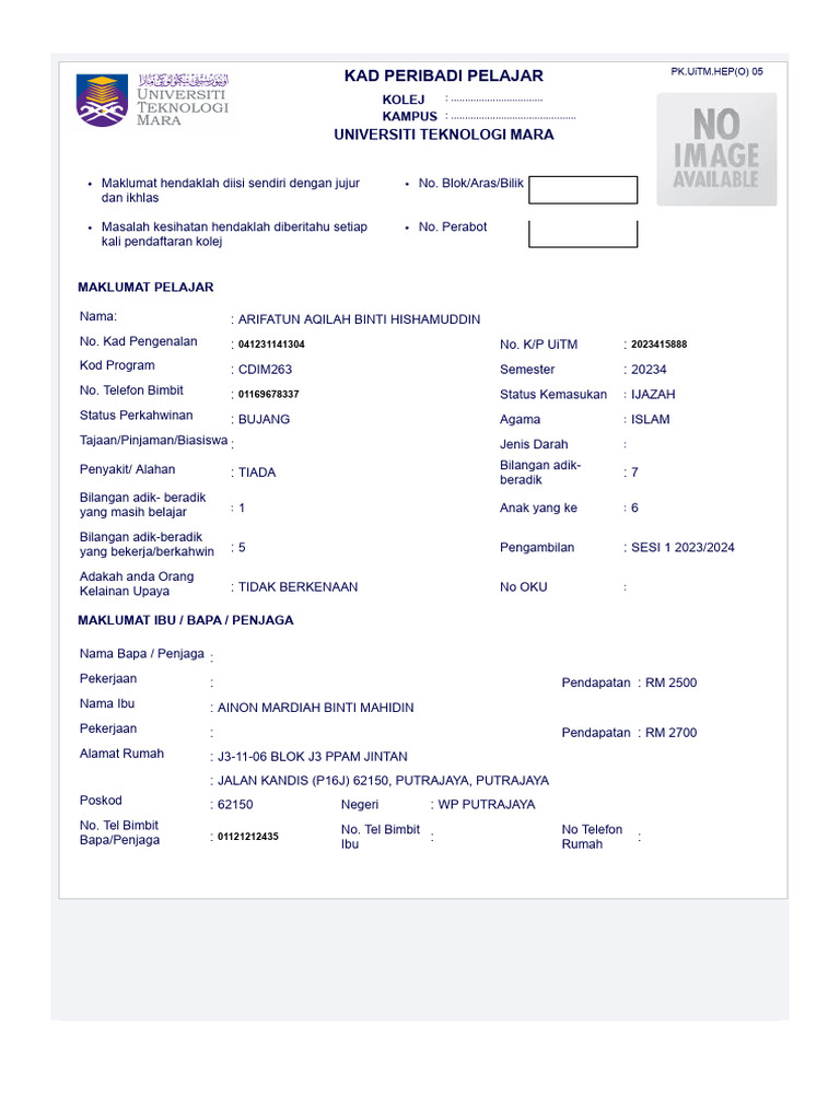 BORANG PENGESAHAN KOLEJ | PDF