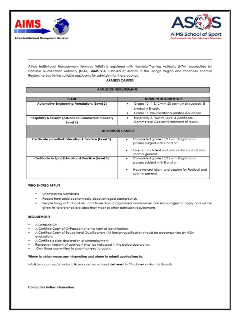 Aims Advert 2025 Pdf Namibia