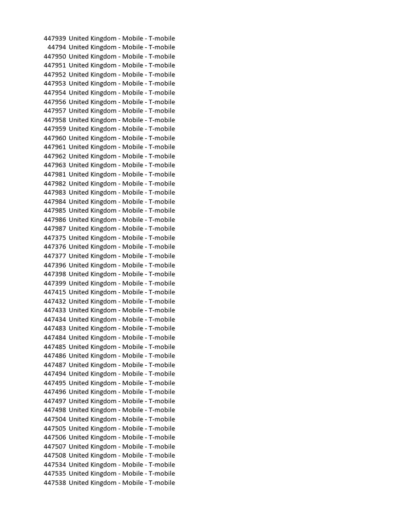 T Mobile Uk Codes | PDF | Companies | Telecommunications