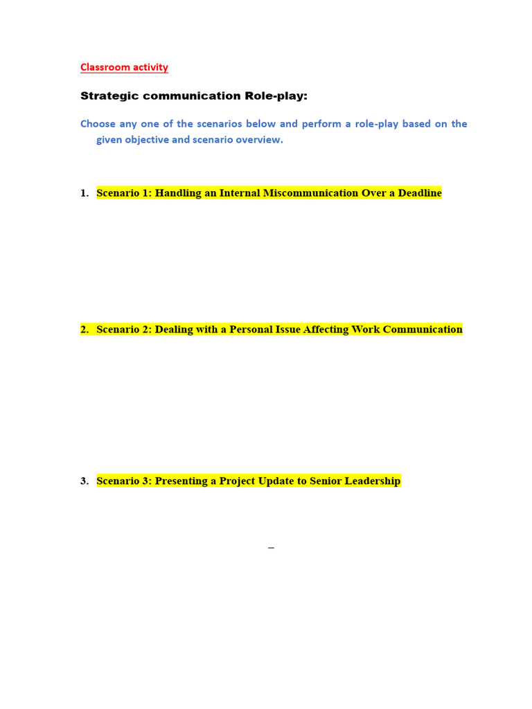 Communication Role-Play Scenarios | PDF