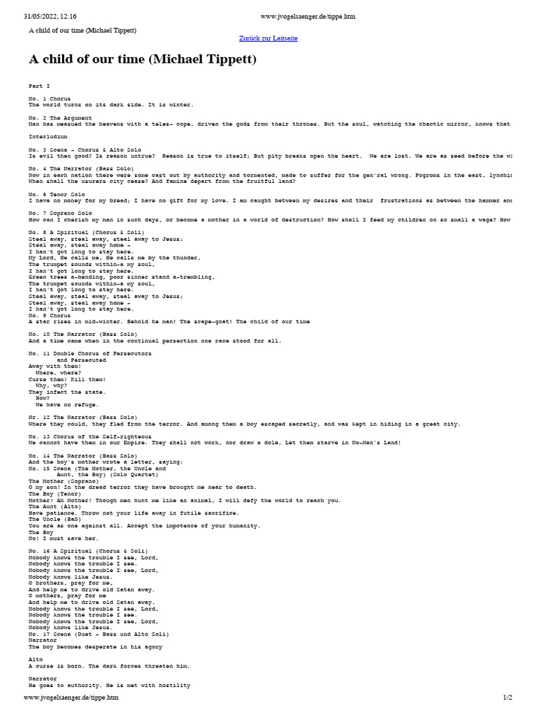 A Child of Our Time LIBRETTO | PDF