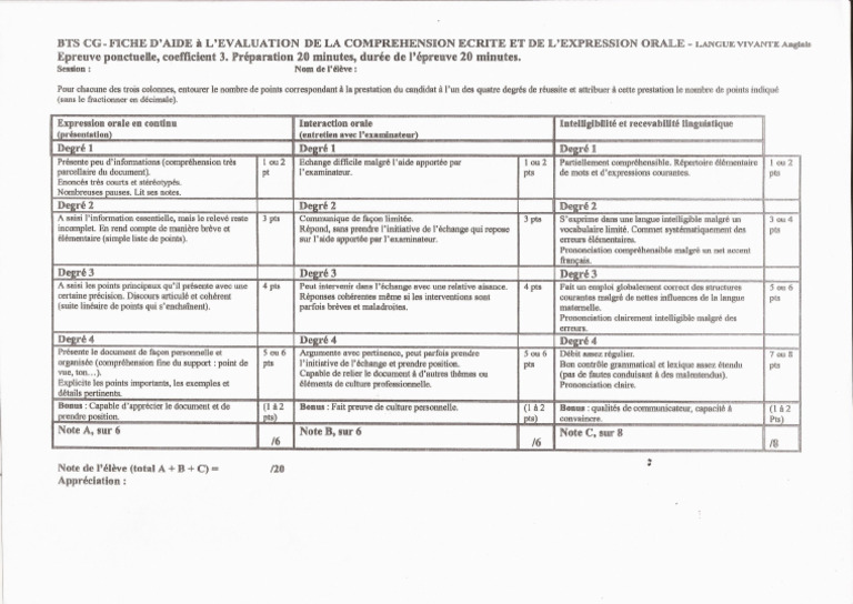 Grille Bts Cg Lv1 Anglais | PDF