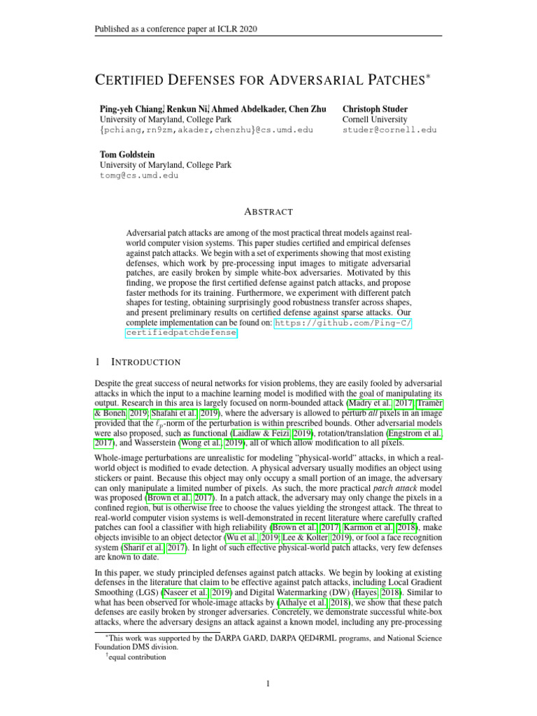 Certified Defenses For Adversarial Patches | PDF | Artificial ...