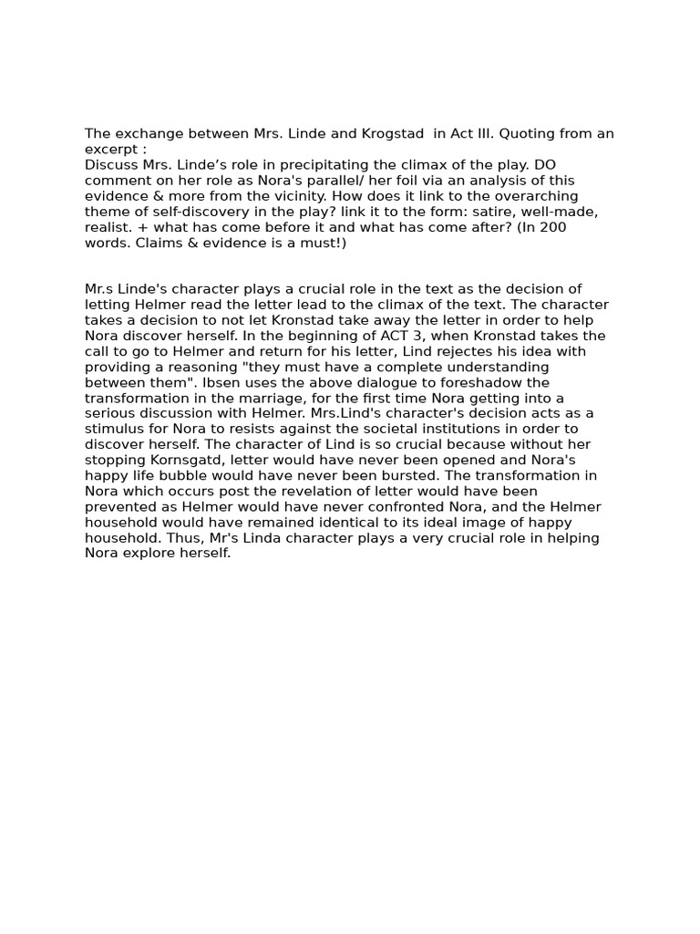 Dolls House ACT 3 Question | PDF