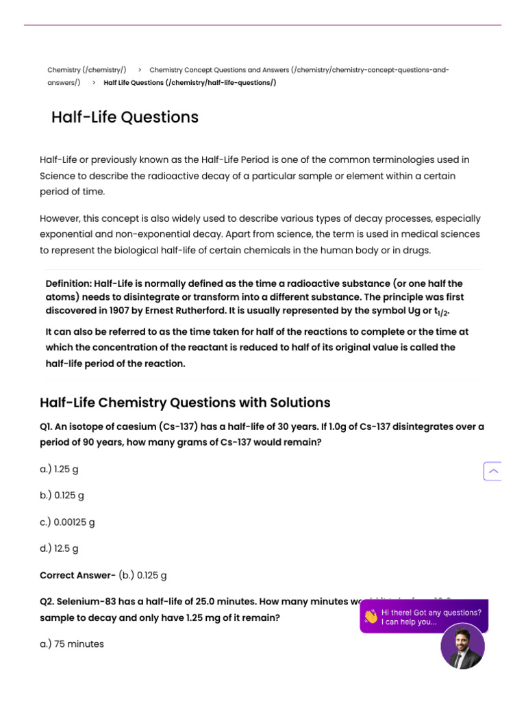 Half-Life Questions - Practice Questions of Half-Life With Answe | PDF ...