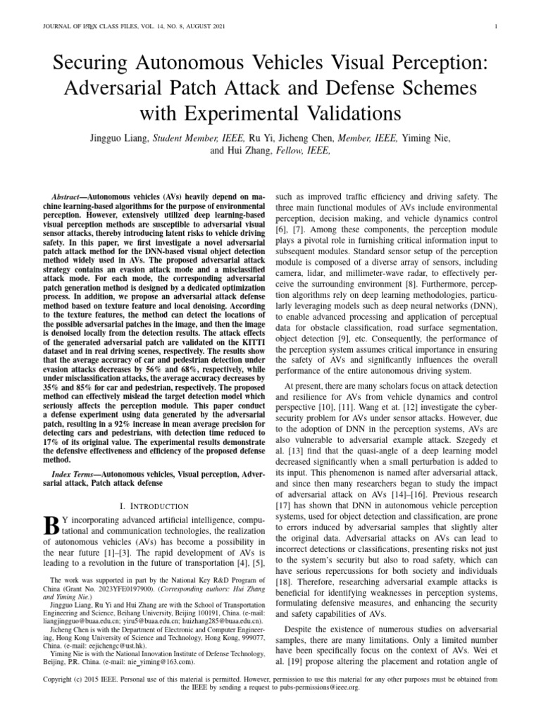 Securing Autonomous Vehicles Visual Perception Adversarial Patch Attack