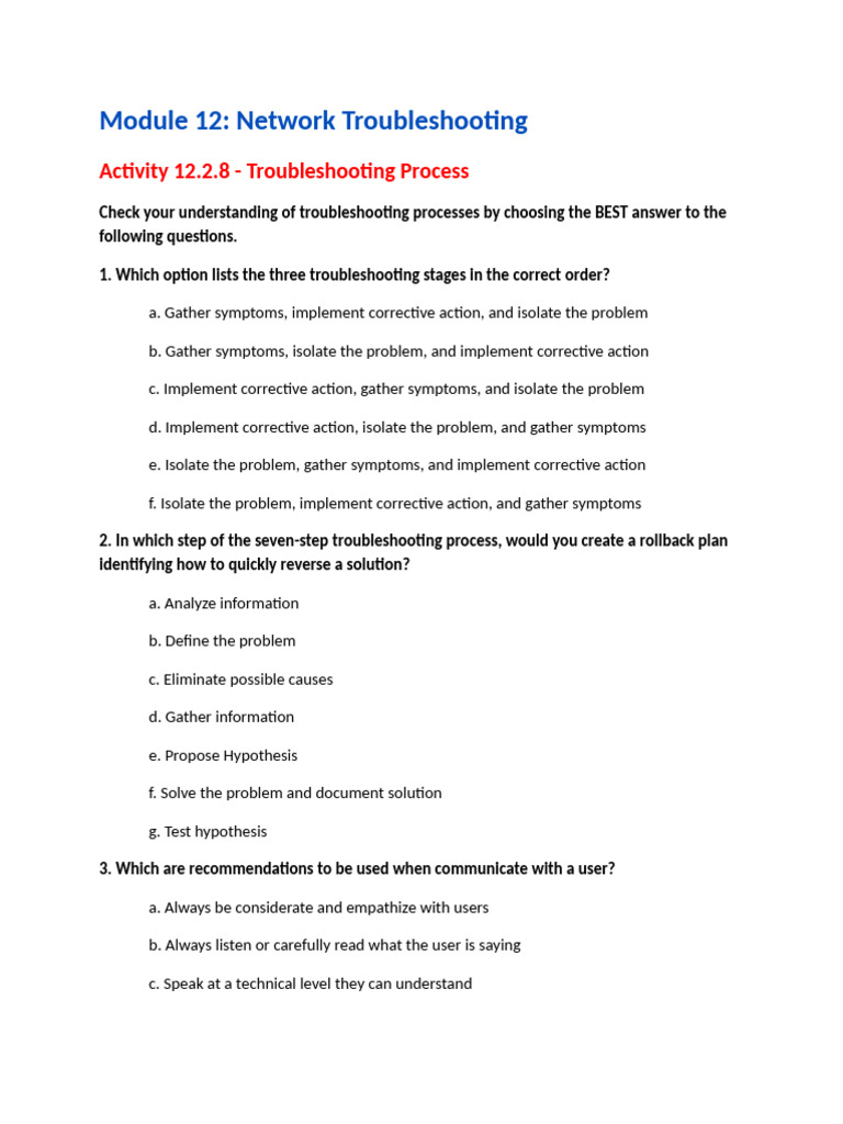 ENSA - Module 12 - 12.2.8 | PDF | Troubleshooting | Osi Model