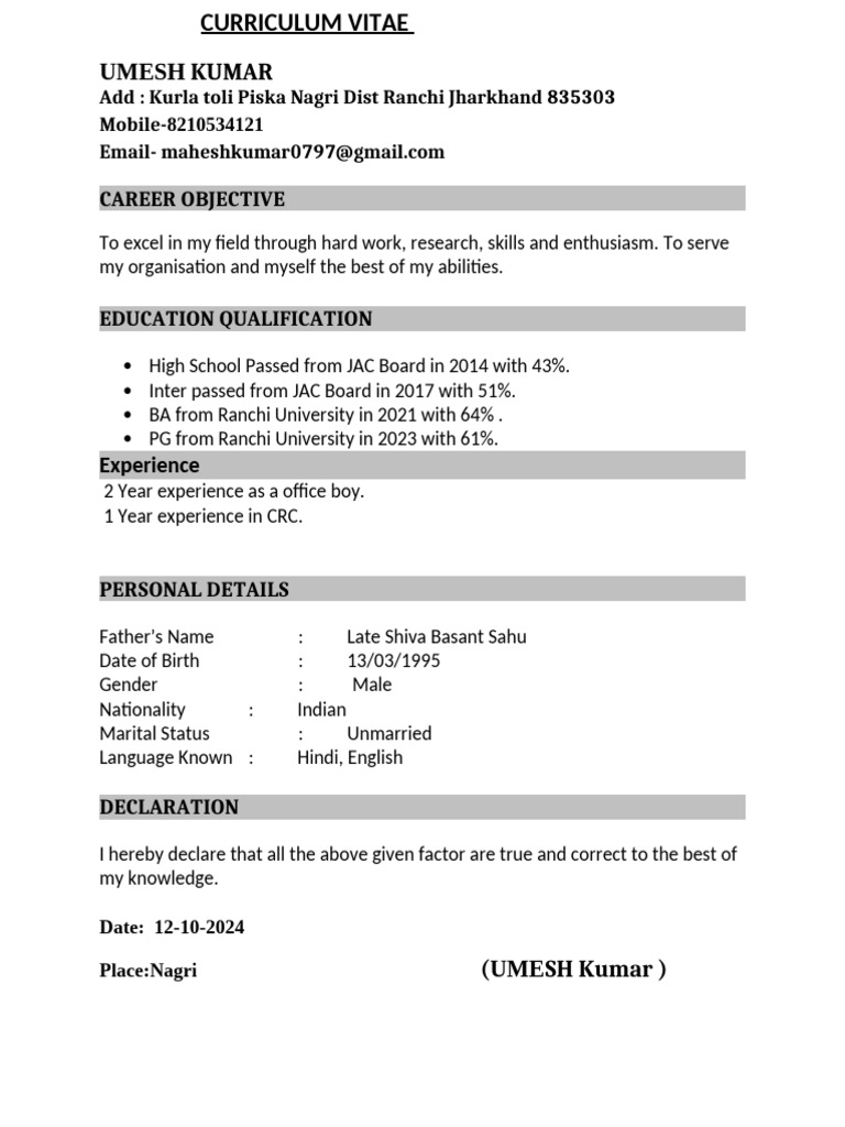 Umesh CV | PDF