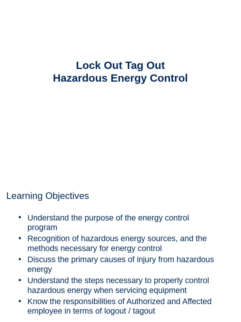 Lock Out Tag Out Hazardous Energy Control | PDF | Safety | Mechanical ...