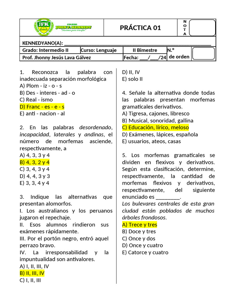 Práctica 01 - Lenguaje - Intermedio II | PDF | Lingüística | Sintaxis