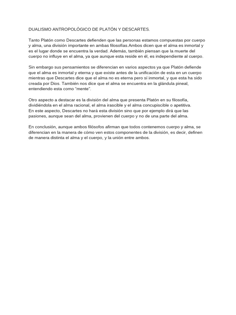 Dualismo de Platón y Descartes | PDF