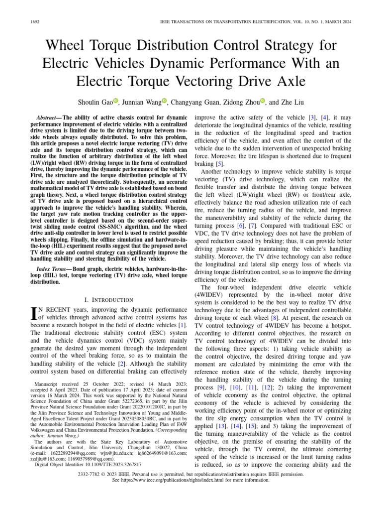Wheel Torque Distribution Control Strategy For Electric Vehicles ...