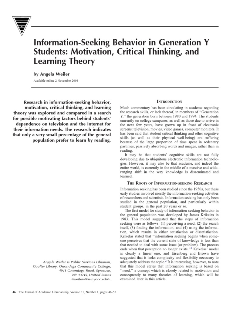 Info Seeking Behaviour in GenY Students | PDF | Motivation | Motivational