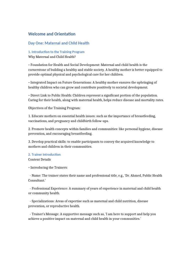 Welcome and Orientation Day One | PDF | Maternal Health | Public Health