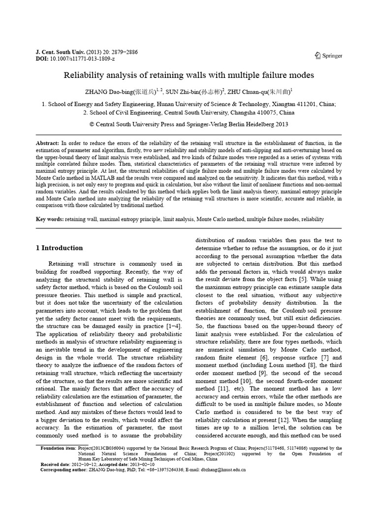 Zhang2013_Article_ReliabilityAnalysisOfRetaining | PDF | Entropy | Reliability Engineering