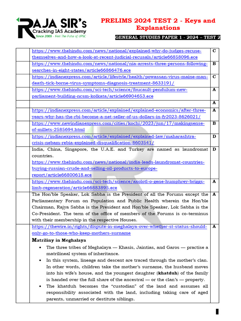 2 TEST 2024 PRELIMS Keys and Explanations | PDF | Natural Gas ...