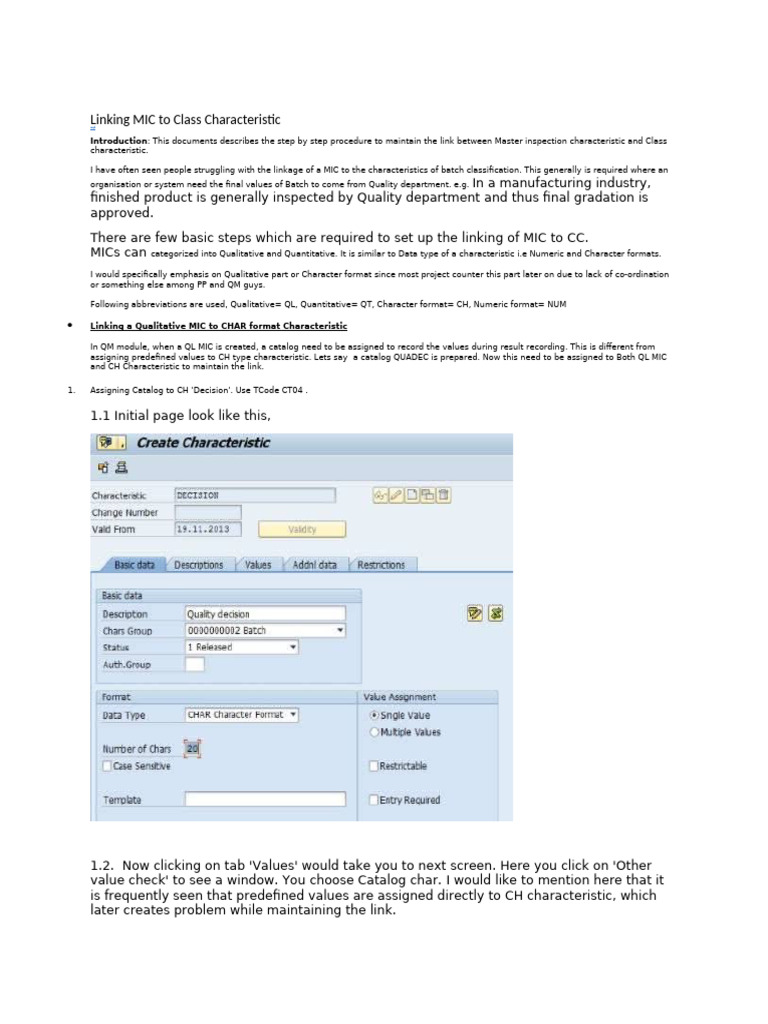 SAP MIC to Class Characteristic Guide | PDF | Computing