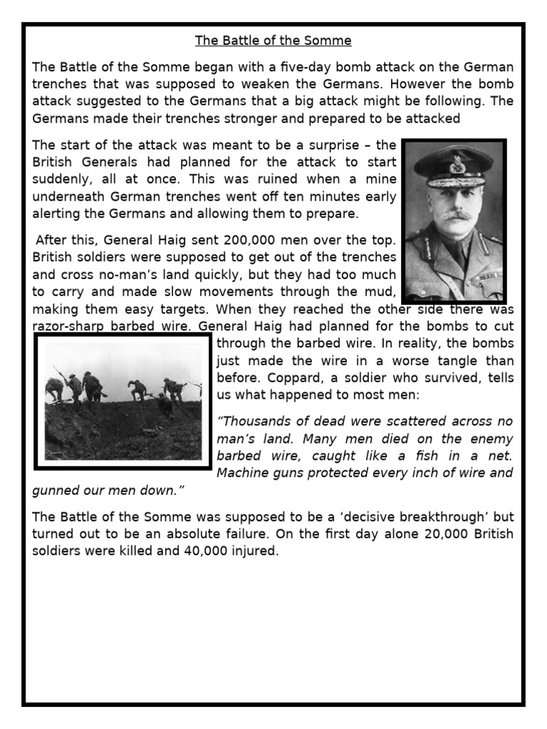 Yohana ZIA - The Battle of The Somme - Worksheet 2 | PDF