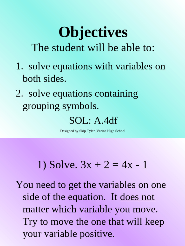 Solve QN Var Both Side | PDF | Equations | Mathematics